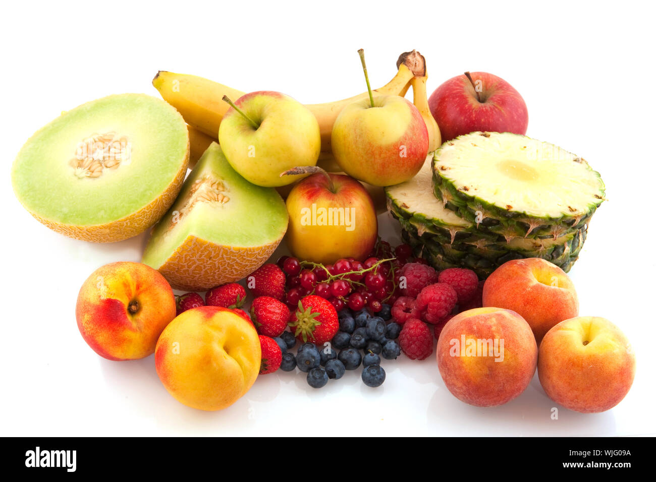 assortment with diversity of fresh fruit isolated over white Stock ...