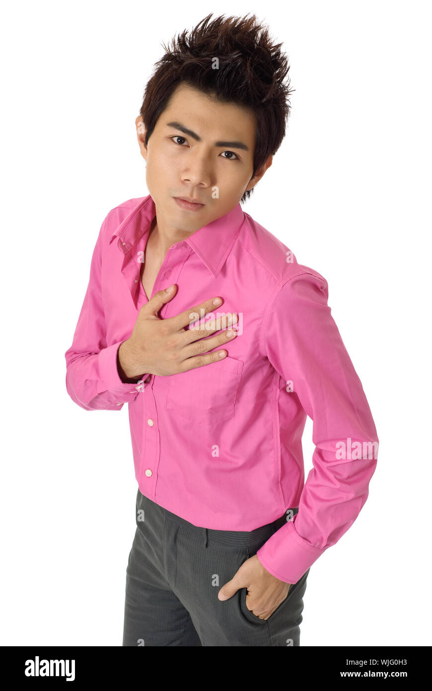 Honest young business man against white background Stock Photo - Alamy