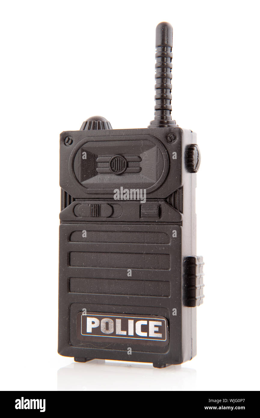 Black police walki talki for communication isolated over white Stock ...