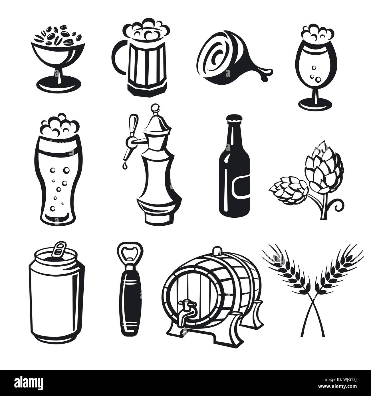 illustration of the beer drinks and snacks icons Stock Vector Image ...