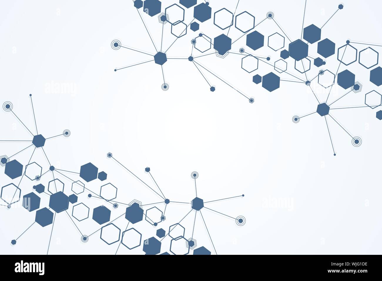 Science network pattern, connecting lines and dots. Technology hexagons ...