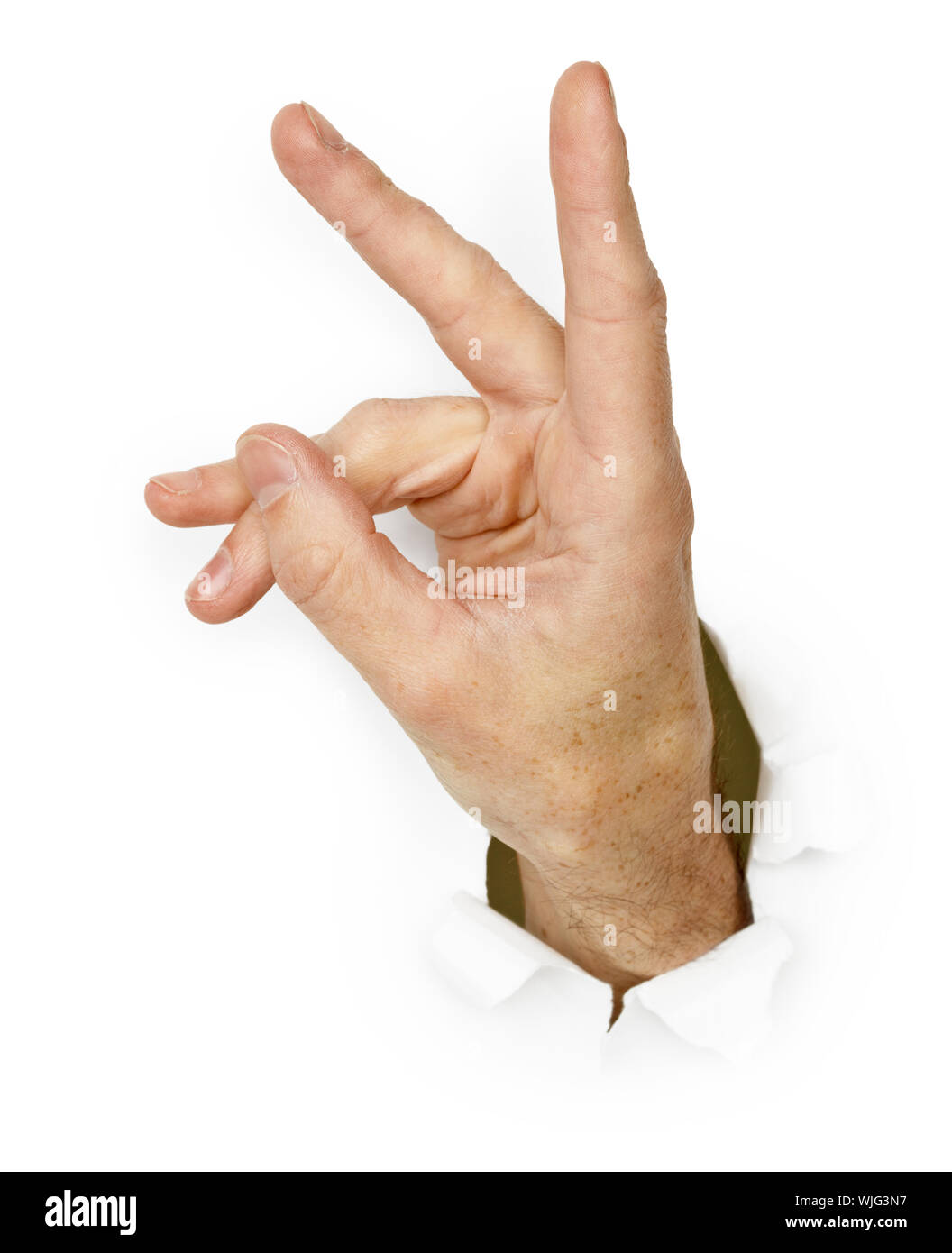 Hand imitates rabbit using a fingers on a white background Stock Photo ...
