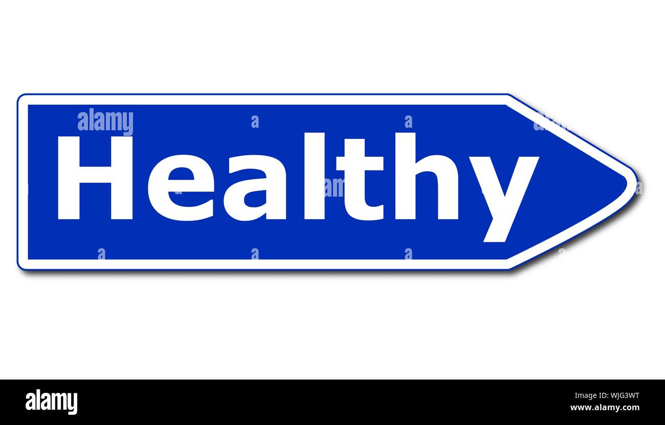 health concept with blue road sign isolated on white background Stock ...