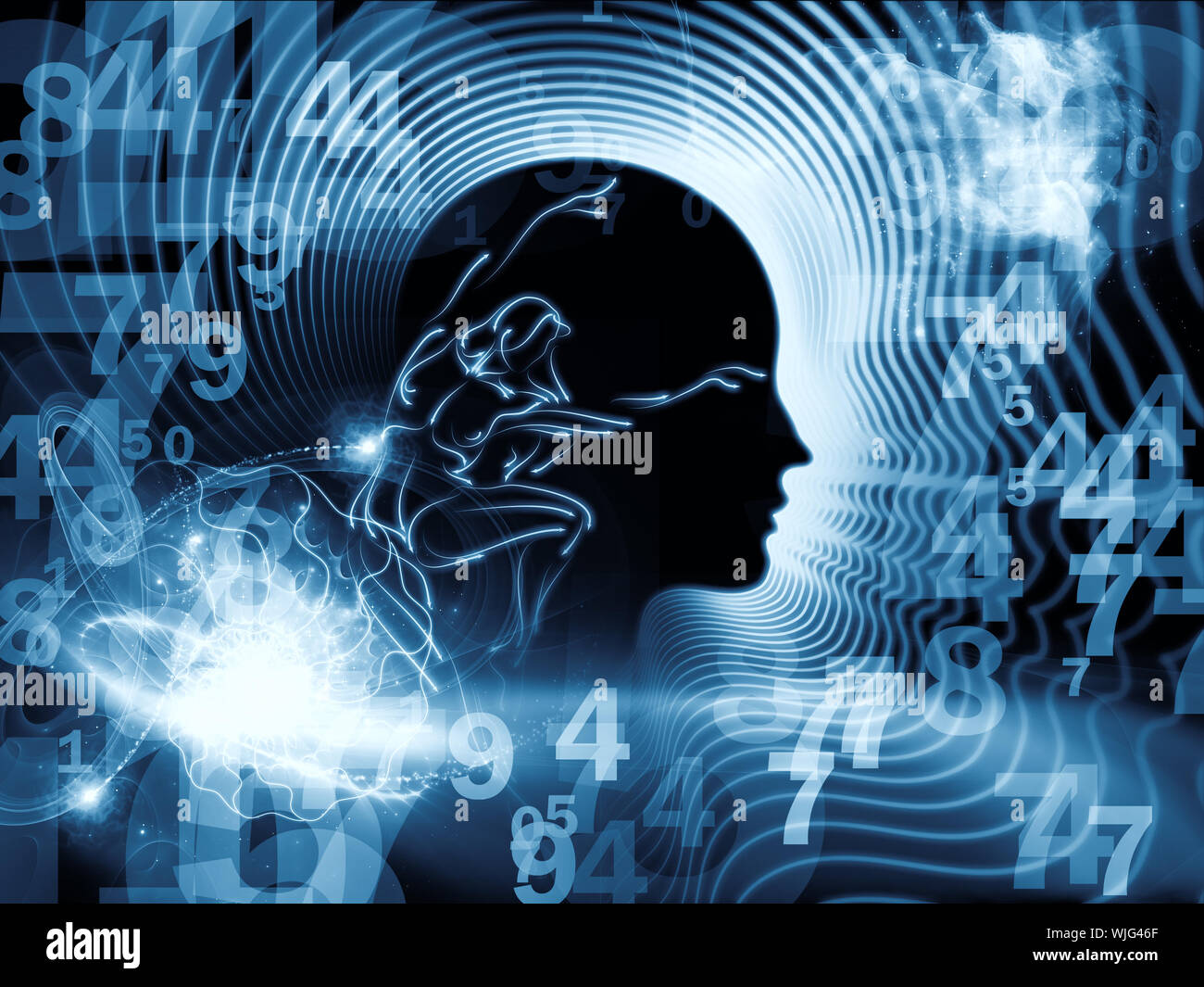Artistic background made of human feature lines and symbolic elements ...