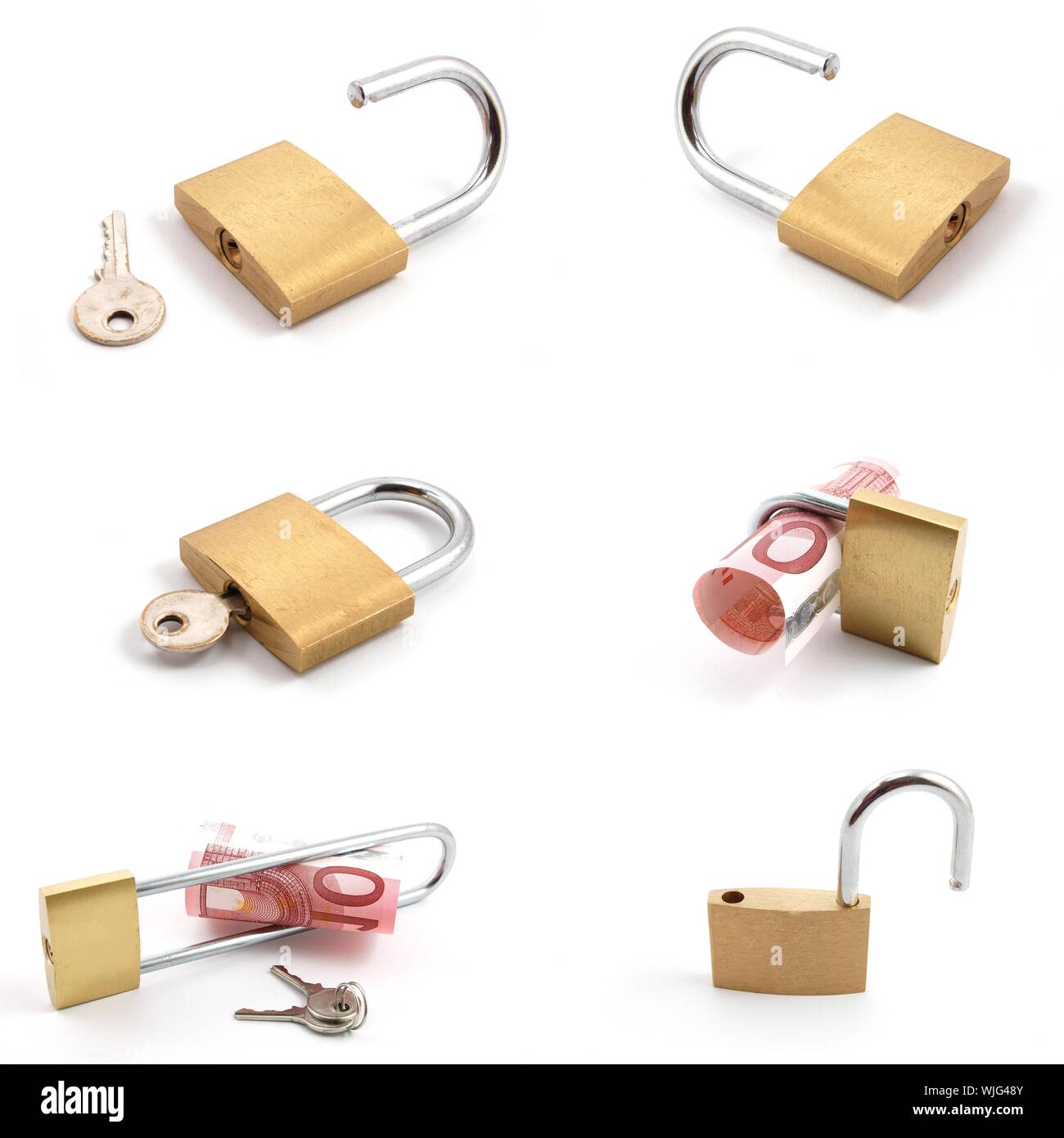 money and padlock collection isolated on a white background Stock Photo ...