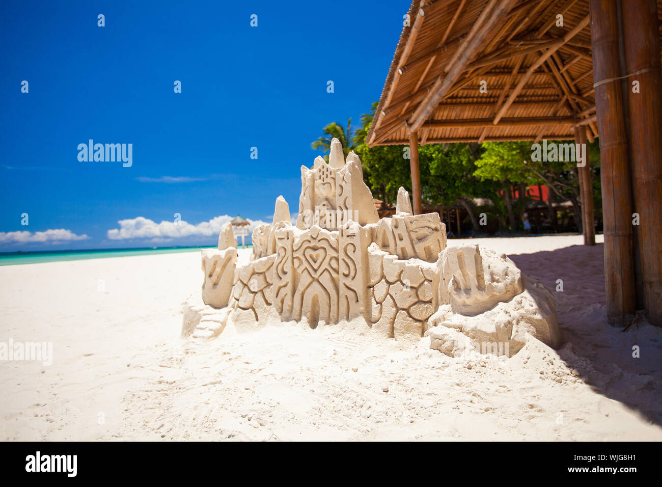 Sand castle on a white tropical sandy beach in Boracay,Philippines ...