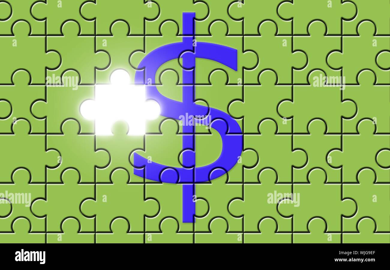 Dollar sign on a puzzle with missing piece, currency symbol Stock Photo ...