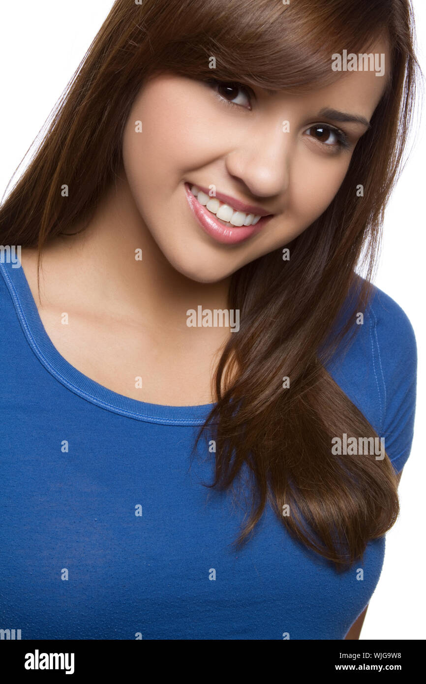 Beautiful smiling hispanic girl headshot Stock Photo - Alamy