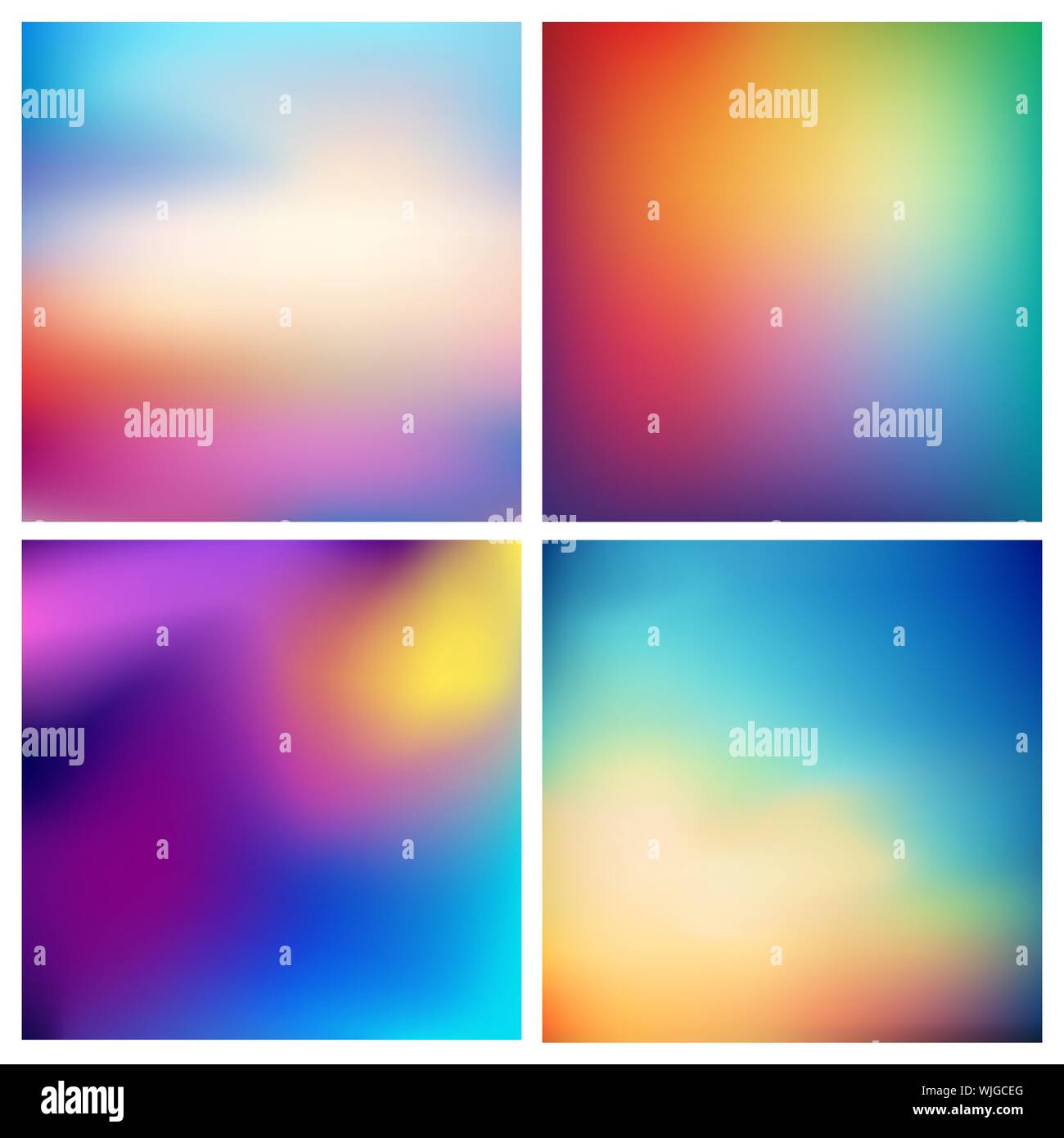 Abstract vector multicolored blurred background set 4 colors set. Square blurred backgrounds set ...
