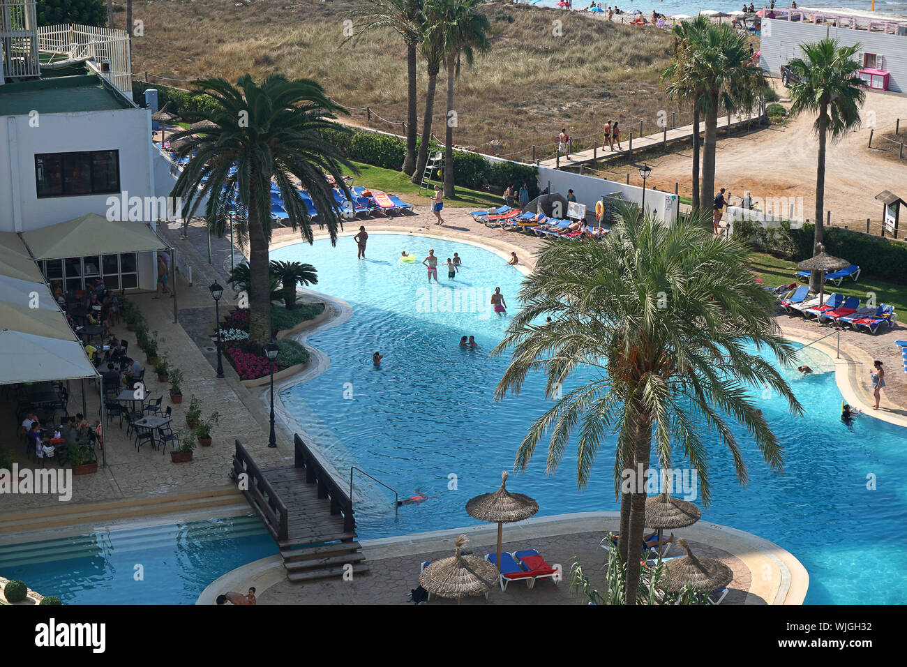 View from the Hotel Sol Milanos Pinguinos, Menorca, Spain overlooking ...