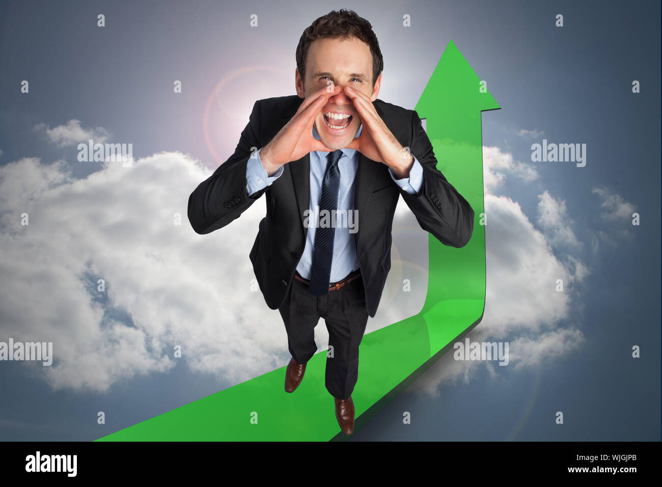 Shouting businessman against door opening Stock Photo - Alamy