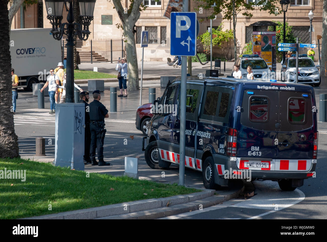Spanish Police Static Checkpoint Street Corner Central Barcelona ...