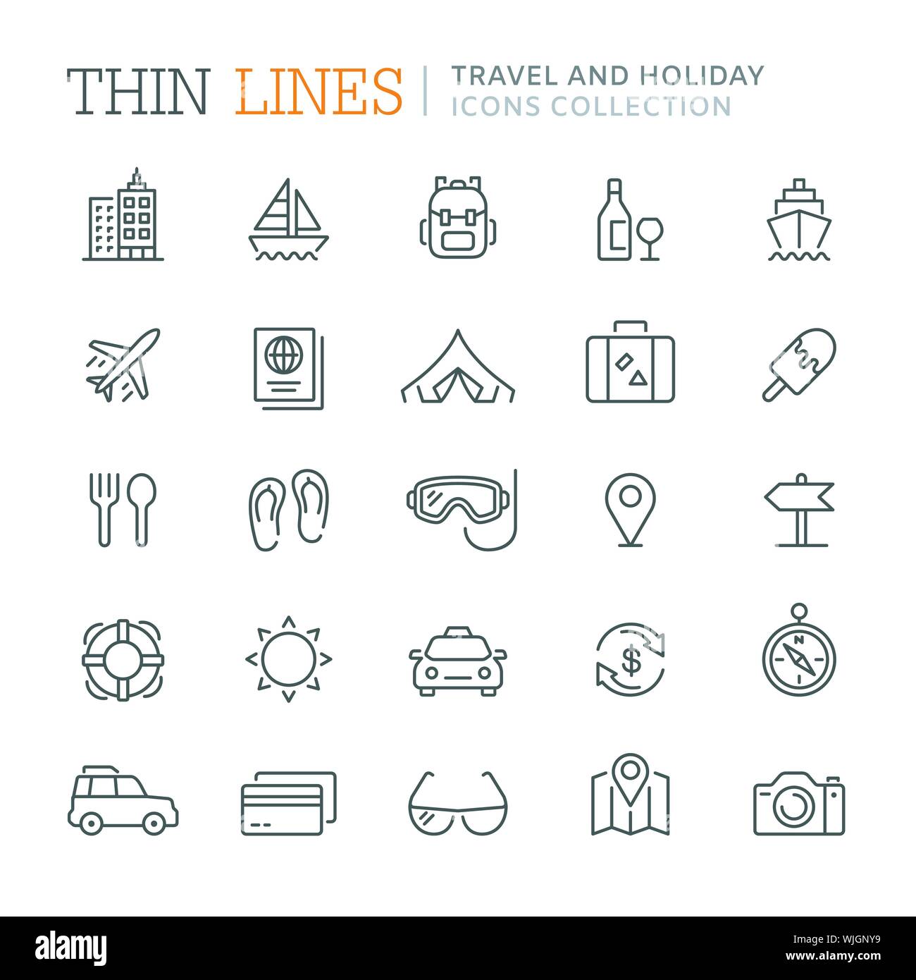 Collection of travel and holiday thin line icons Stock Vector Image ...