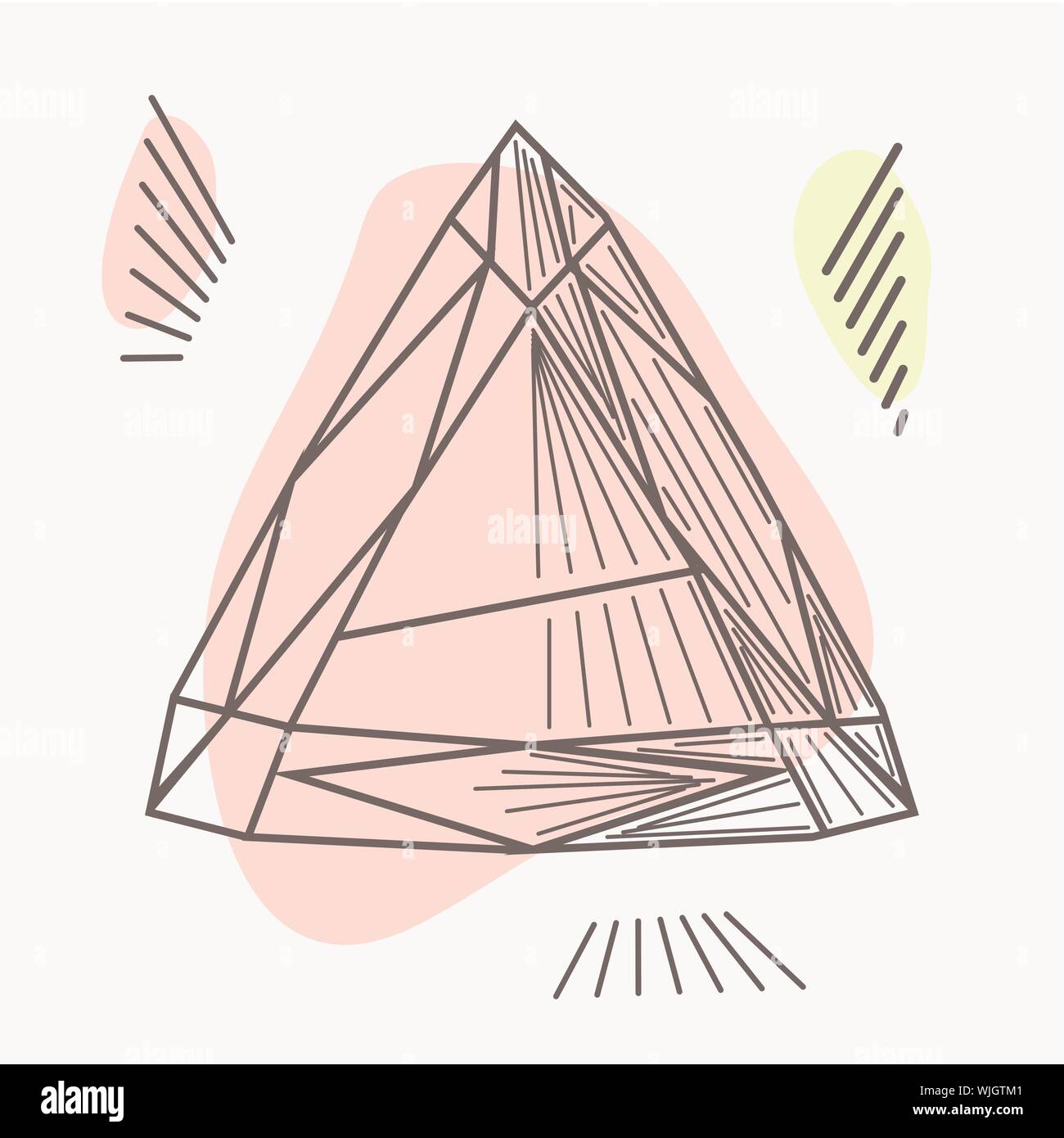 hand drawn line art crystals, isolated objects. Crystal stone ...