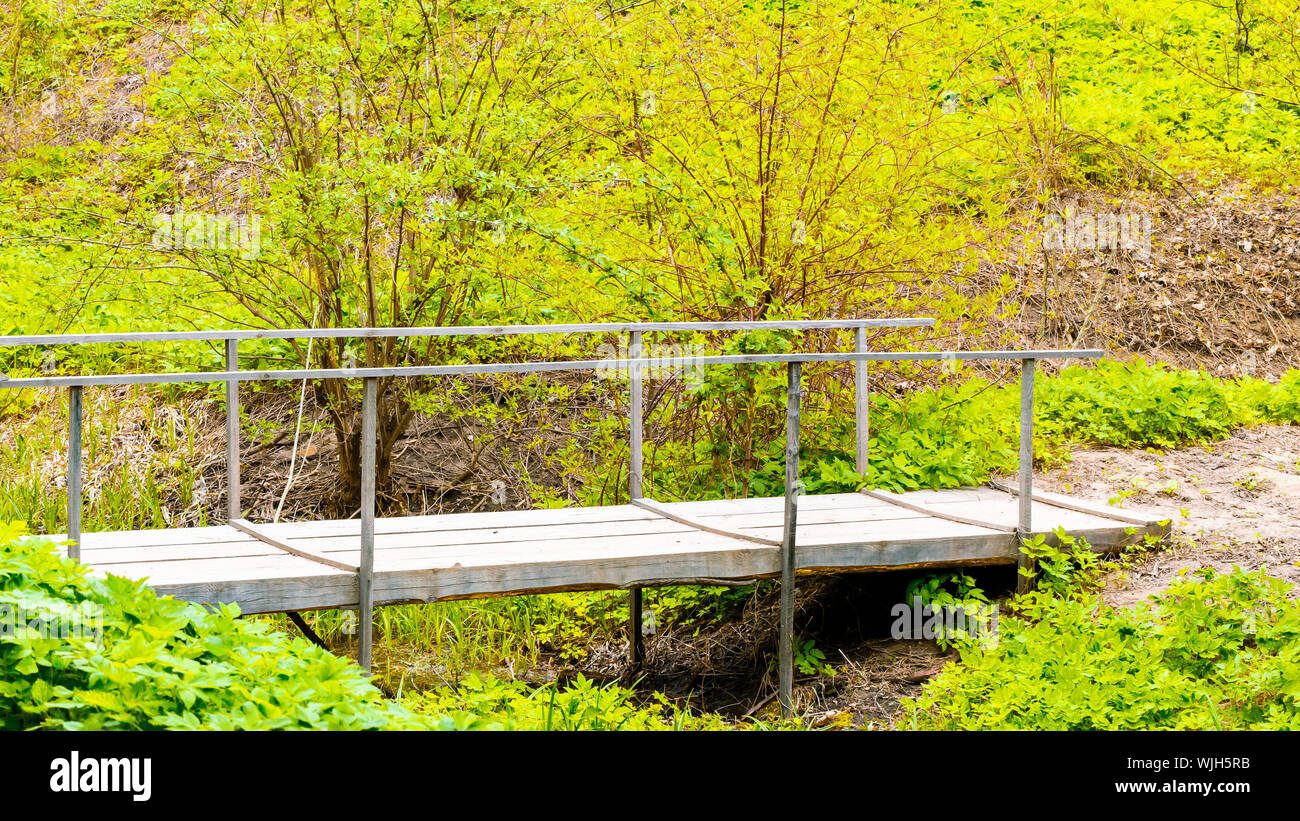 Landscape in the park with small wooden bridge Stock Photo - Alamy