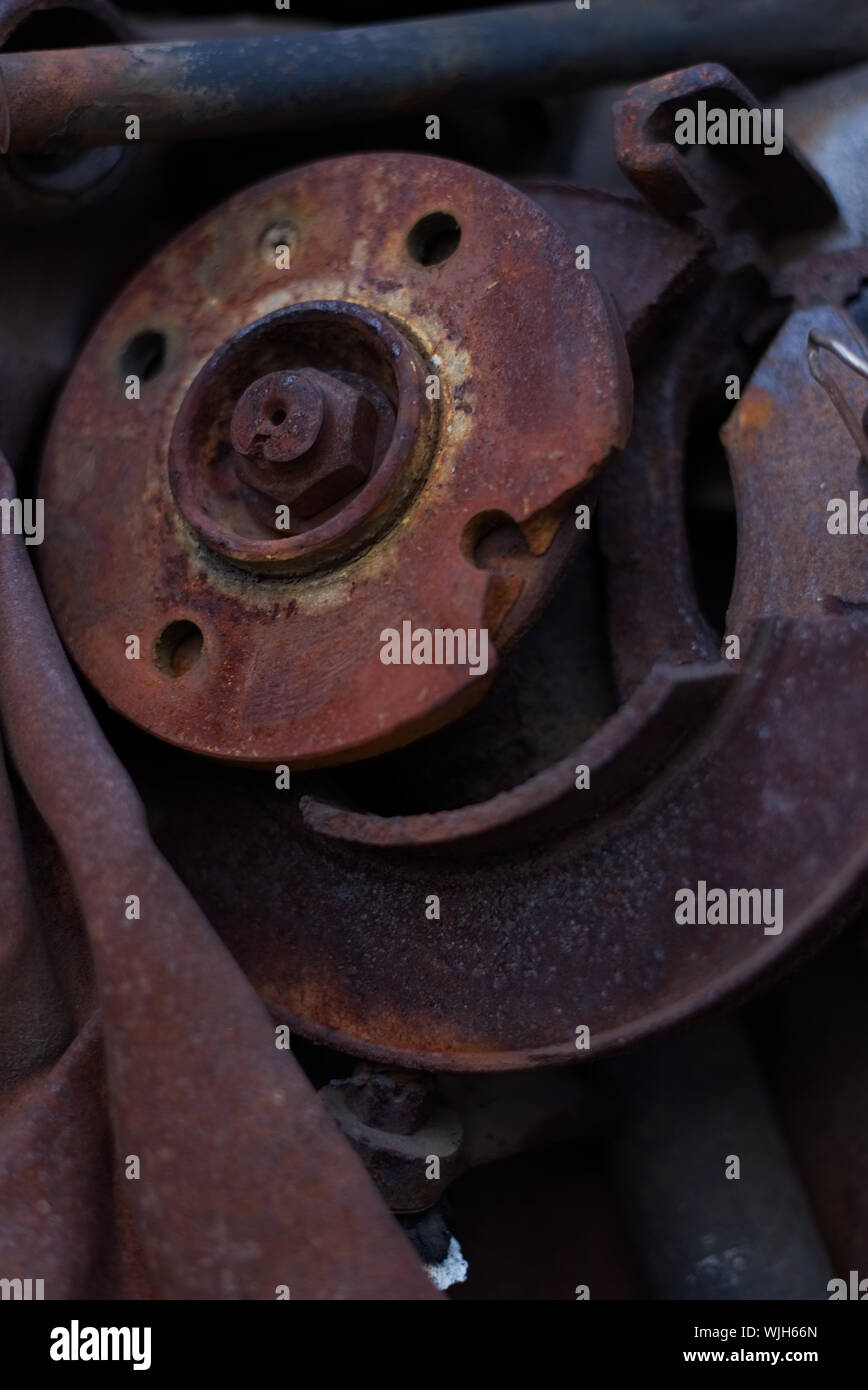Rusty old car parts (automobile) rusting in a scrapyard. Car auto parts ...