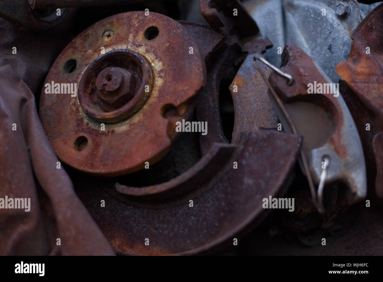 Rusty old car parts (automobile) rusting in a scrapyard. Car auto parts ...