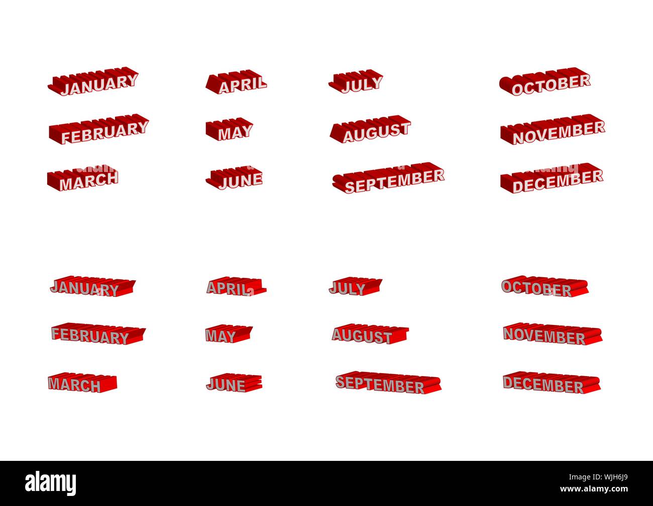 Months names in red 3D extruded perspective - vector Stock Vector Image ...