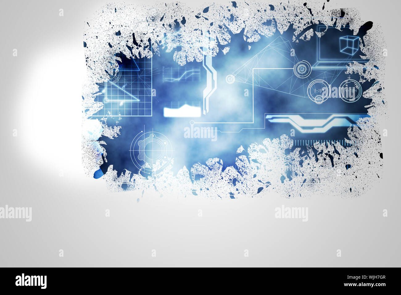 Splash on wall revealing technology interface Stock Photo - Alamy