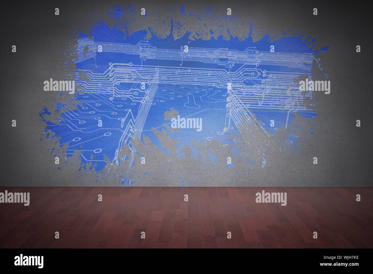 Splash on wall revealing circuit board Stock Photo - Alamy