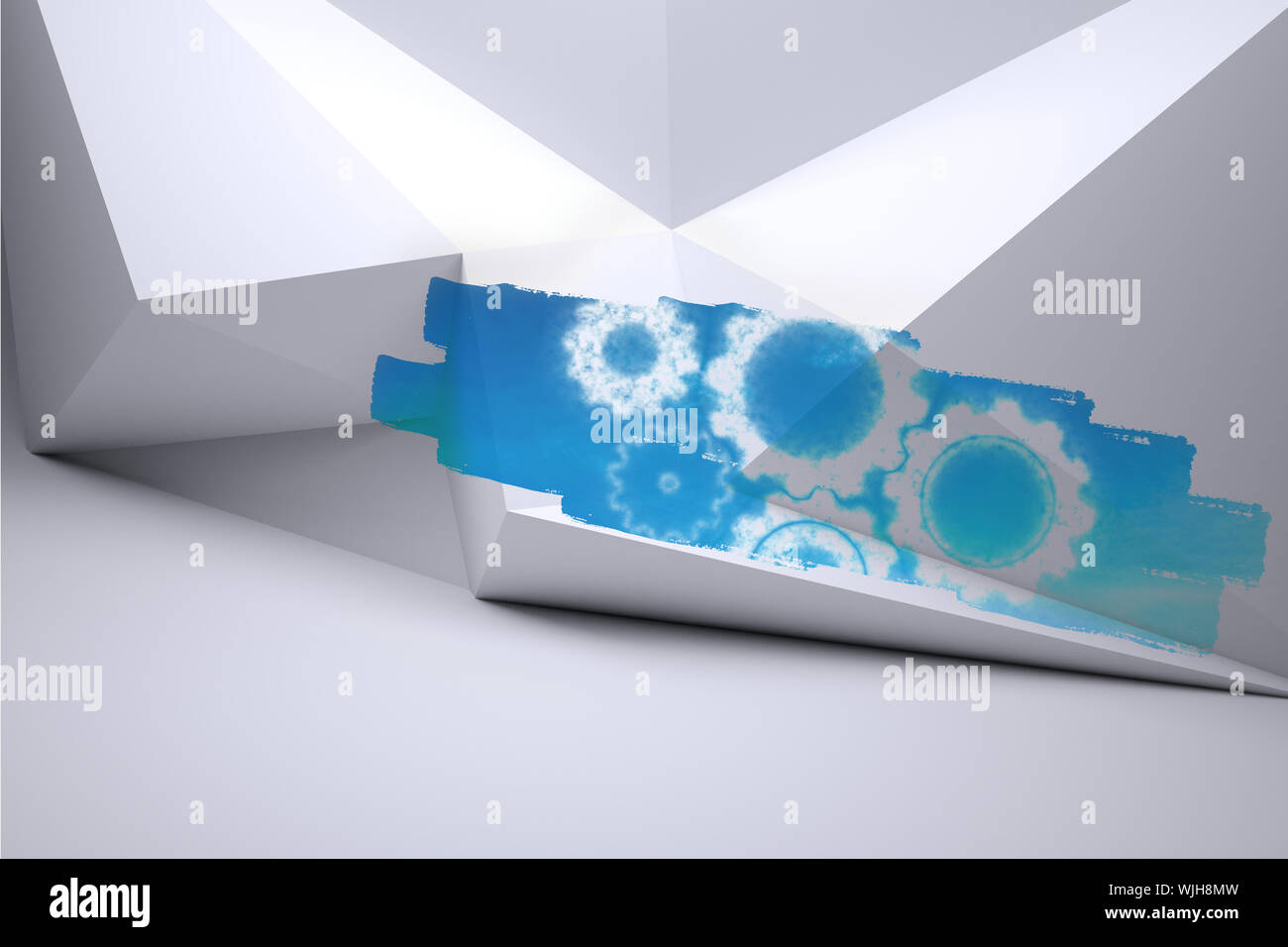 Display on wall showing cloudy cogs and wheels Stock Photo - Alamy