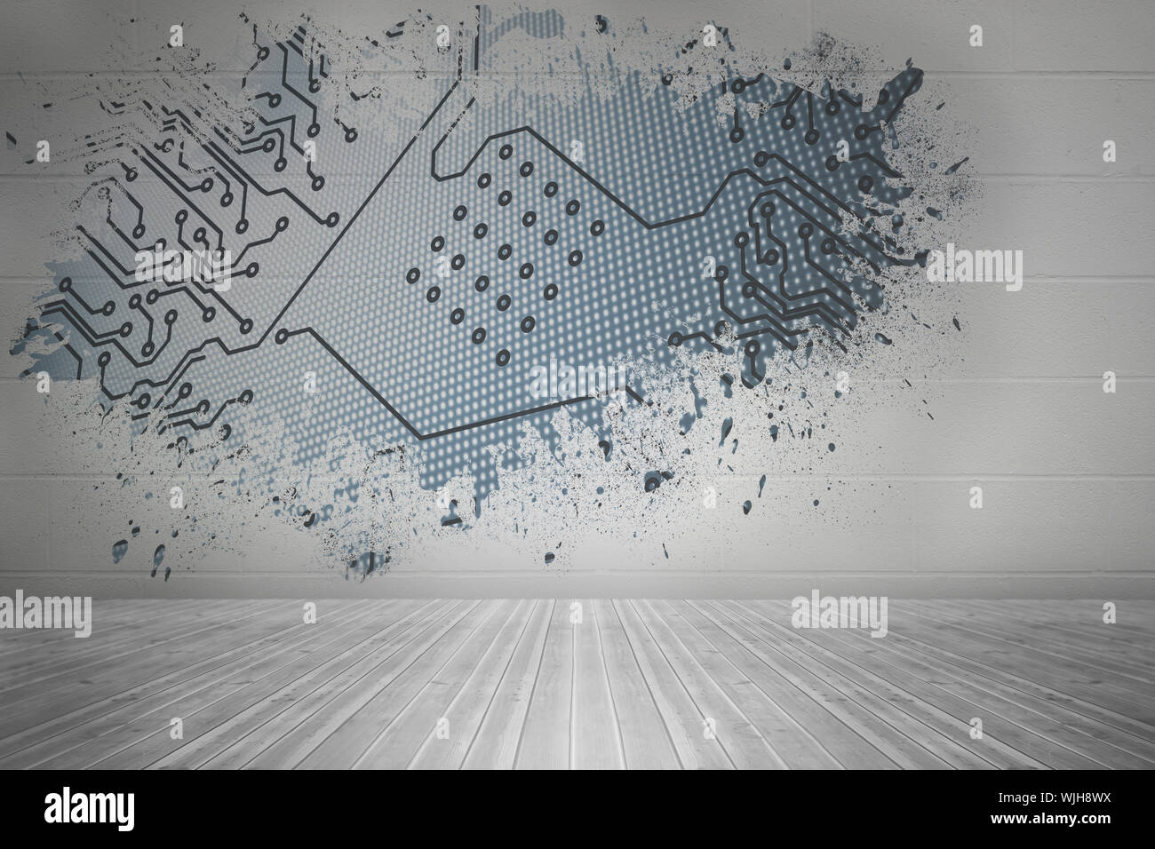 Splash on wall revealing circuit board Stock Photo - Alamy