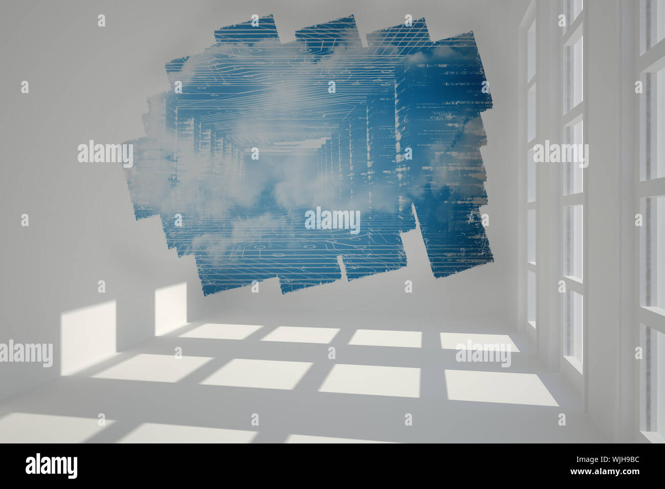 Abstract screen in room showing technology interface Stock Photo - Alamy