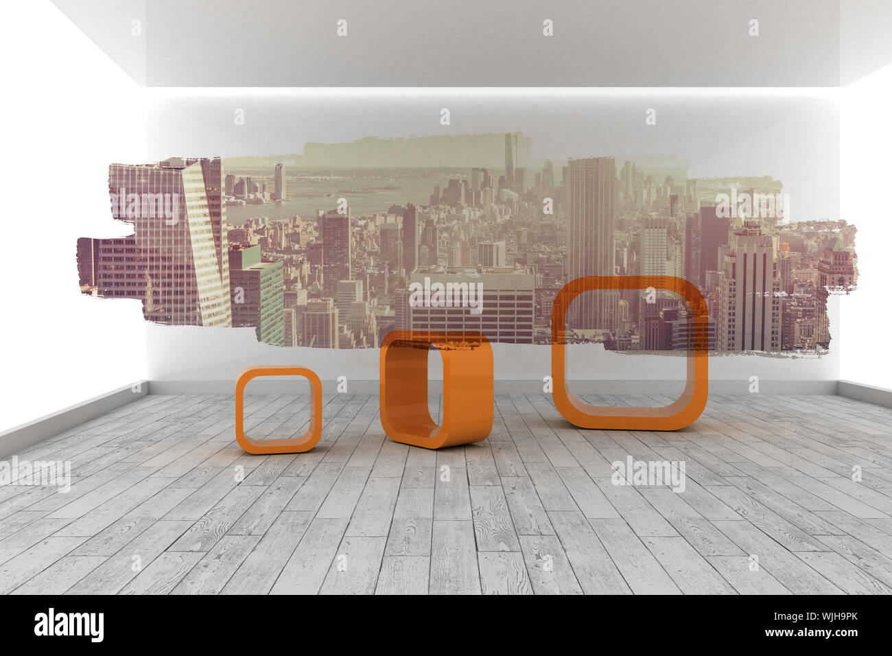 Abstract screen in room showing cityscape Stock Photo - Alamy