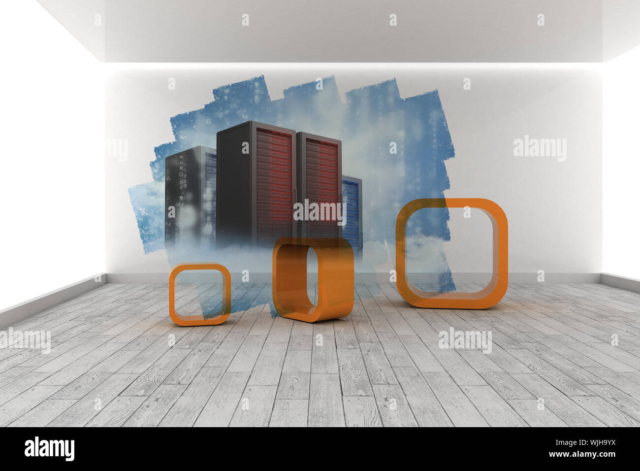 Abstract screen in room showing server towers Stock Photo - Alamy