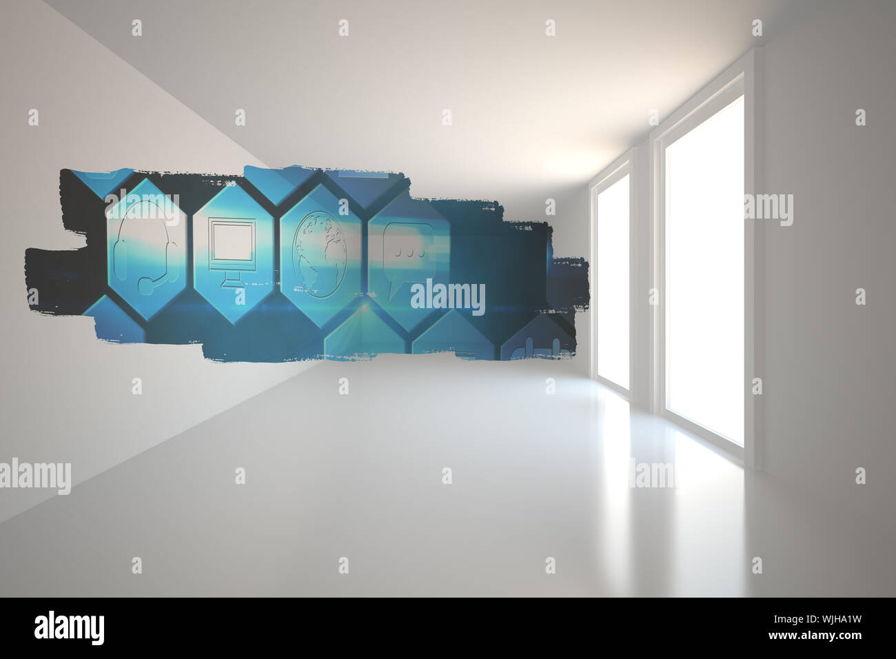 Abstract screen in room showing technology interface Stock Photo - Alamy