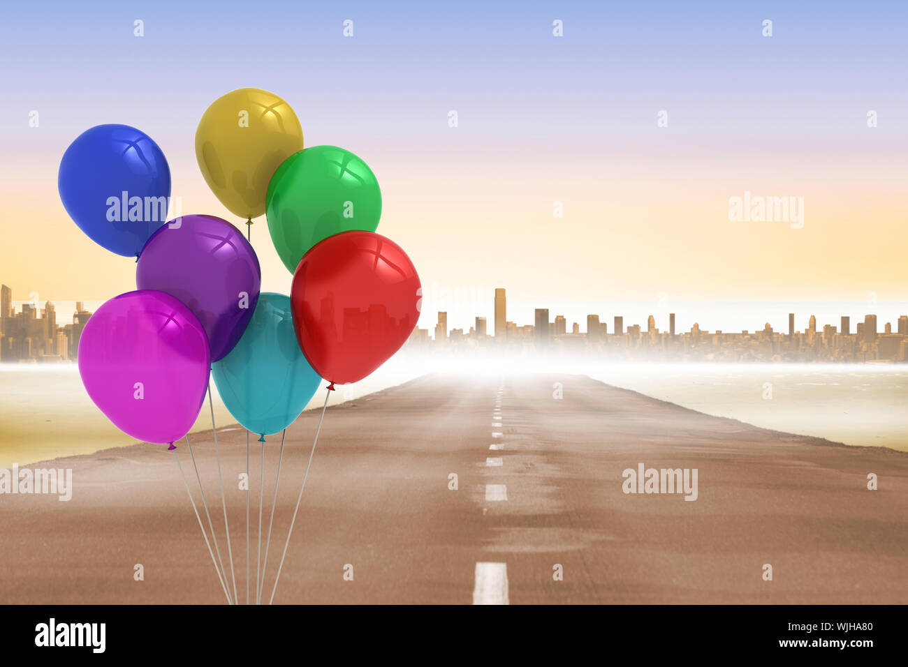 Balloons above a road Stock Photo - Alamy