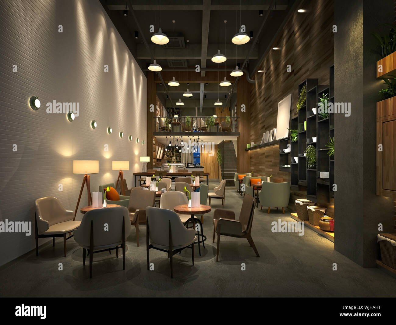 3d render cafe restaurant Stock Photo - Alamy