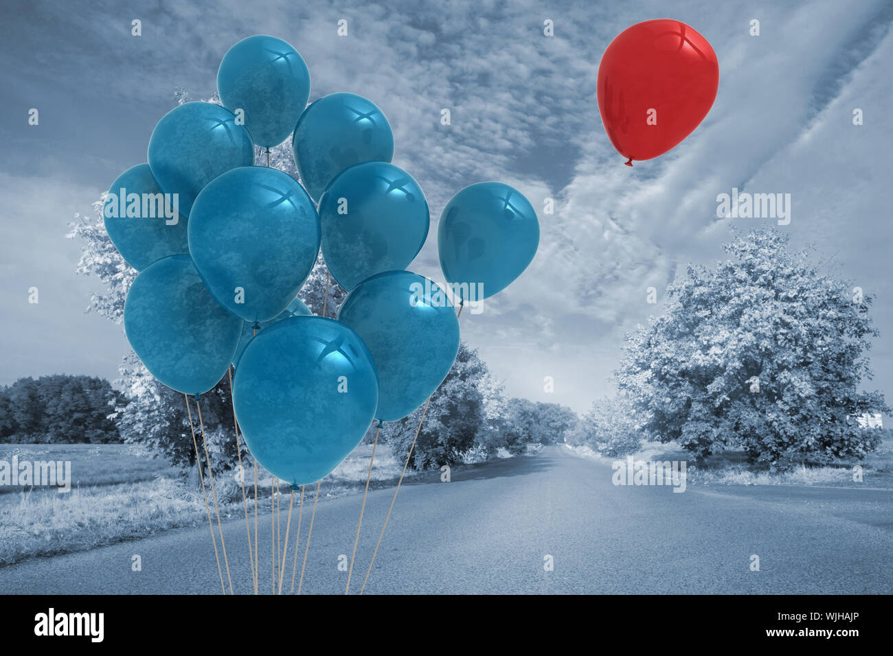 Balloons above a road Stock Photo - Alamy