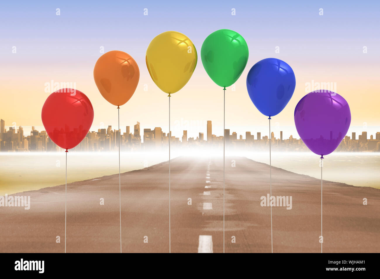 Balloons above a road Stock Photo - Alamy