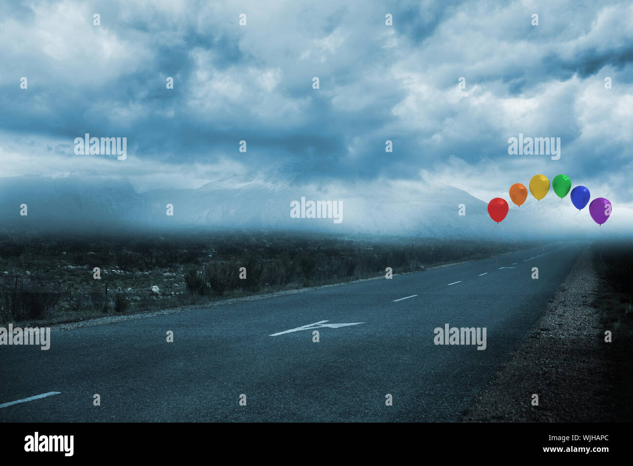 Balloons above a road Stock Photo - Alamy