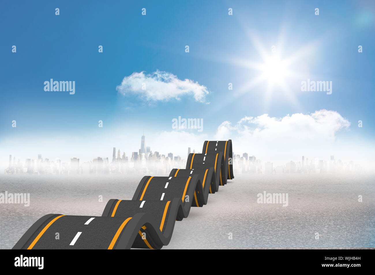 Bumpy road leading to city Stock Photo - Alamy