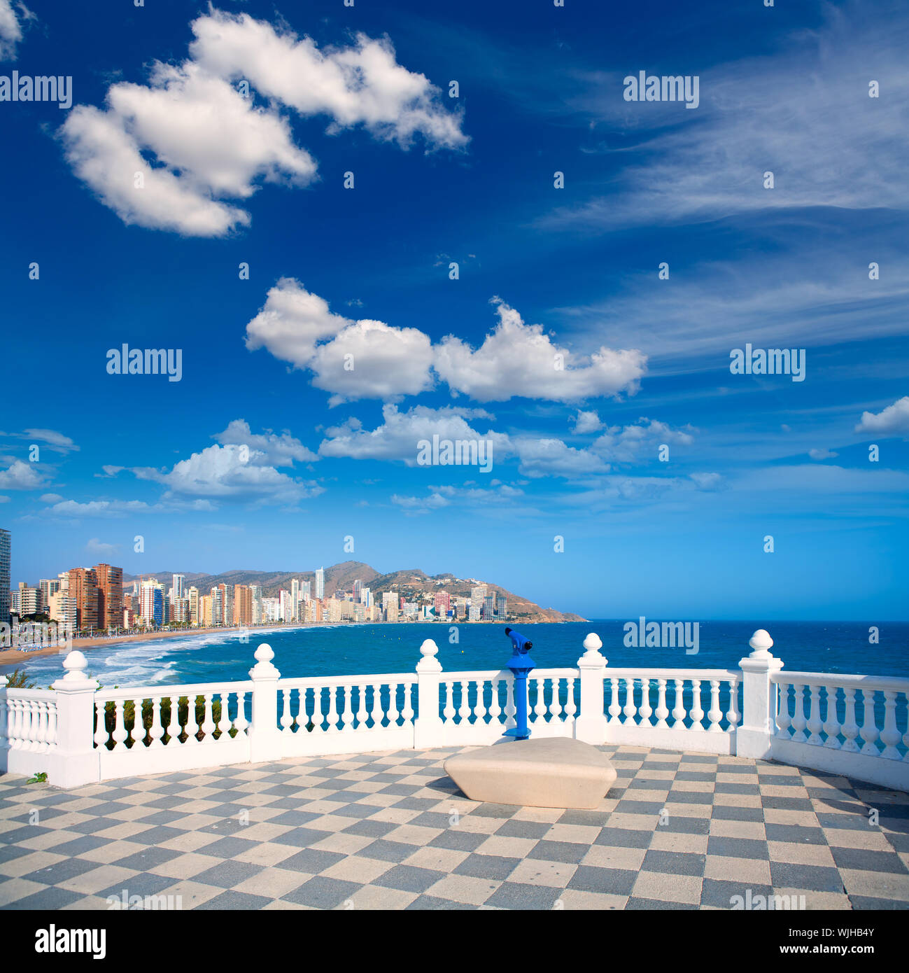 Benidorm balcon del Mediterraneo Mediterranean sea white balustrade in ...