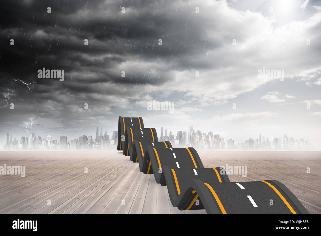 Bumpy road leading to city Stock Photo - Alamy
