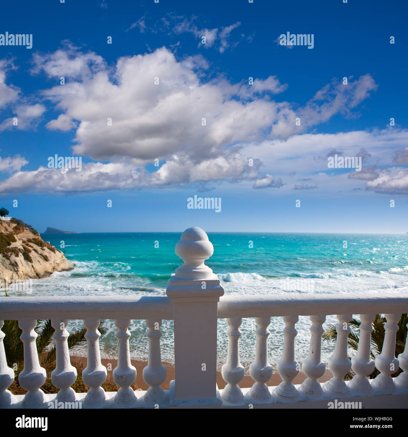 Benidorm balcon del Mediterraneo Mediterranean sea white balustrade in ...