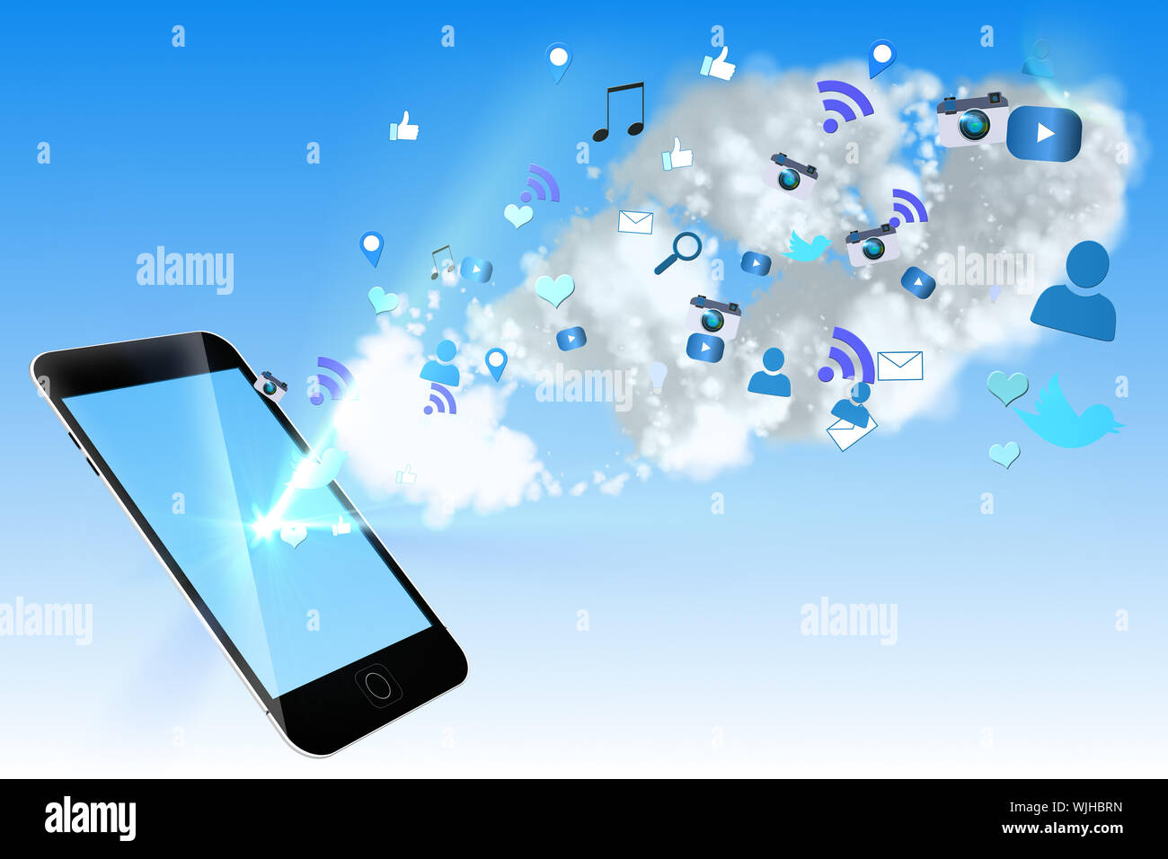 Floating smartphone application icons Stock Photo - Alamy