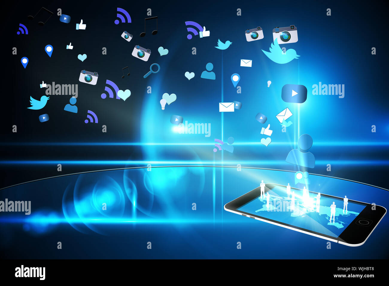 Floating smartphone application icons Stock Photo - Alamy