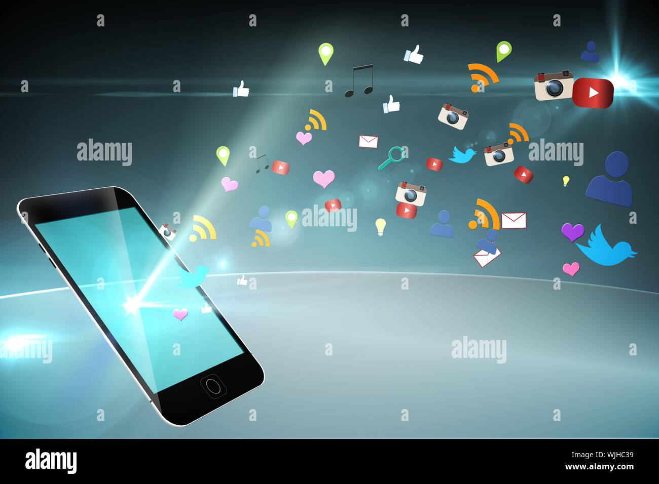 Floating smartphone application icons Stock Photo - Alamy