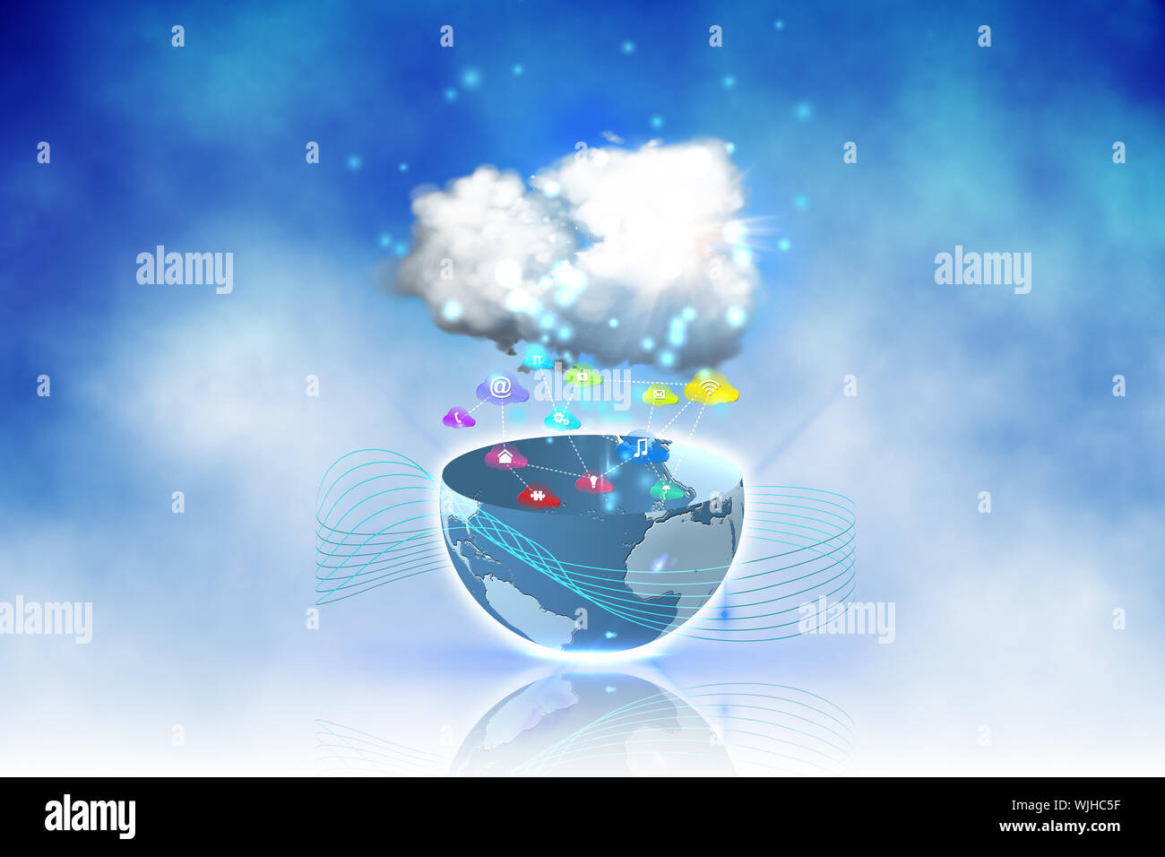 Earth with application icons Stock Photo - Alamy