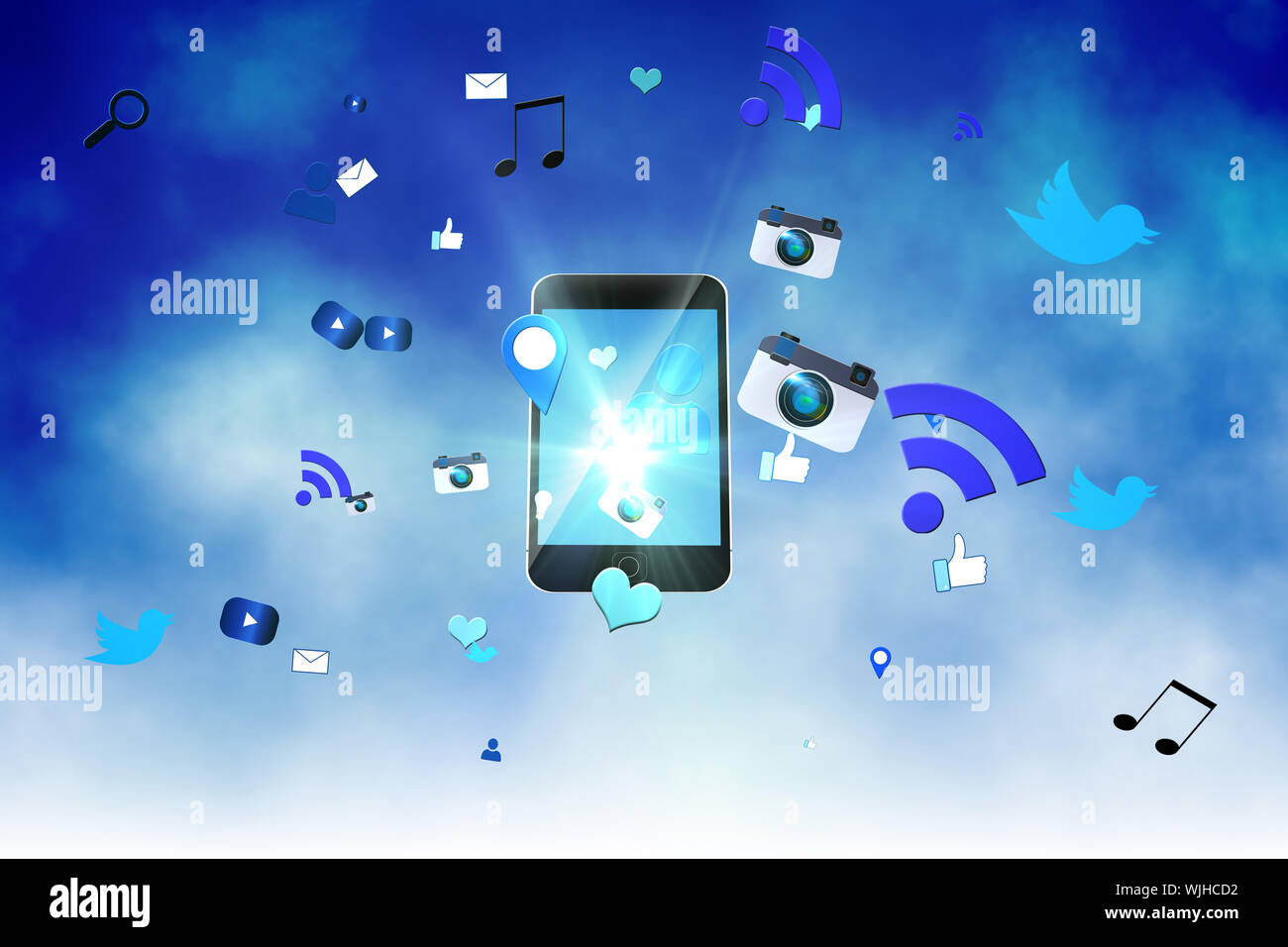 Floating smartphone application icons Stock Photo - Alamy