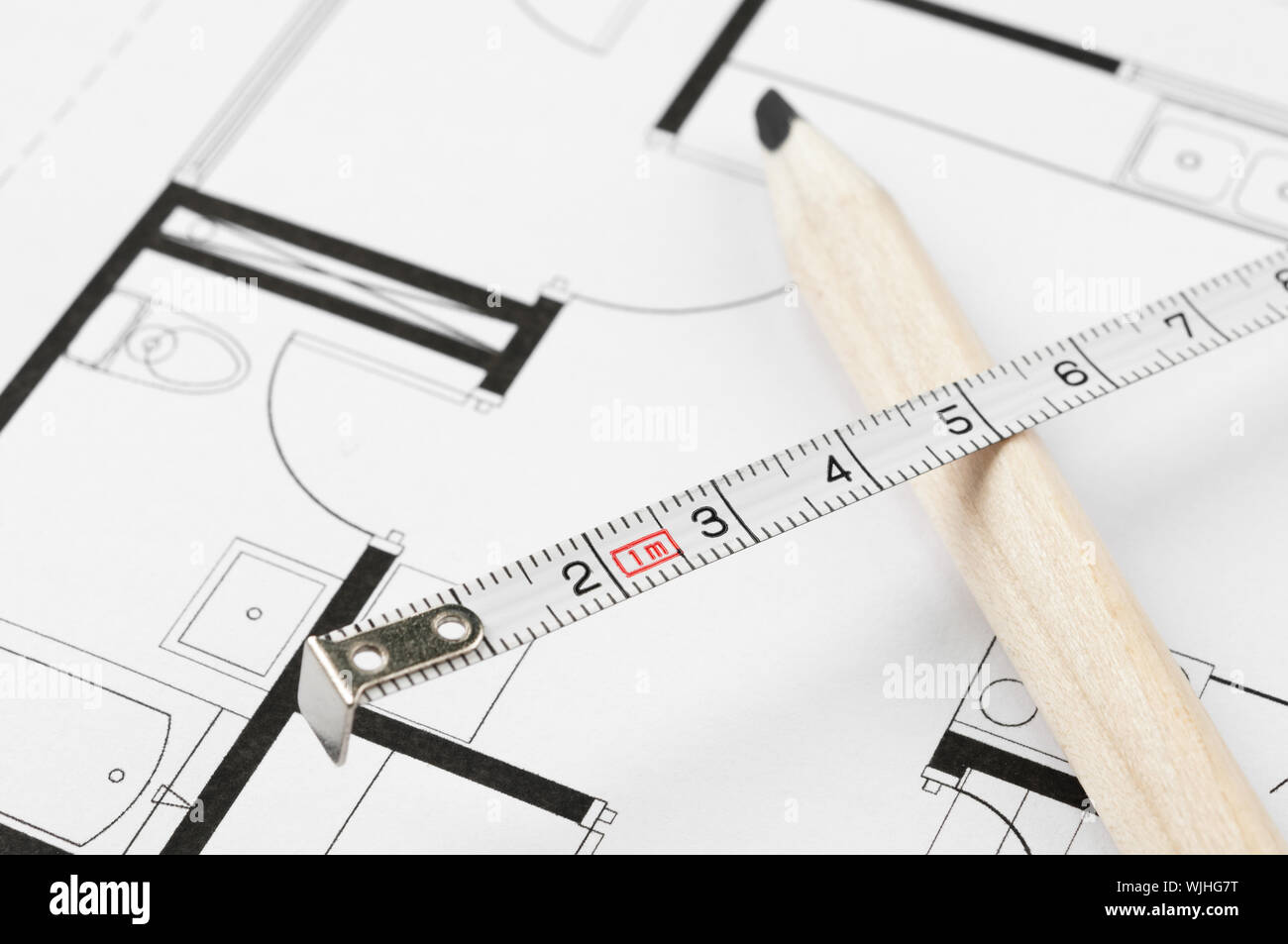 Building plan with selection of construction tools Stock Photo - Alamy
