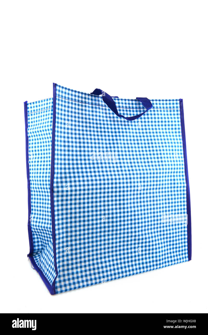 Empty blue plastic shopping bag isolated over white background Stock ...