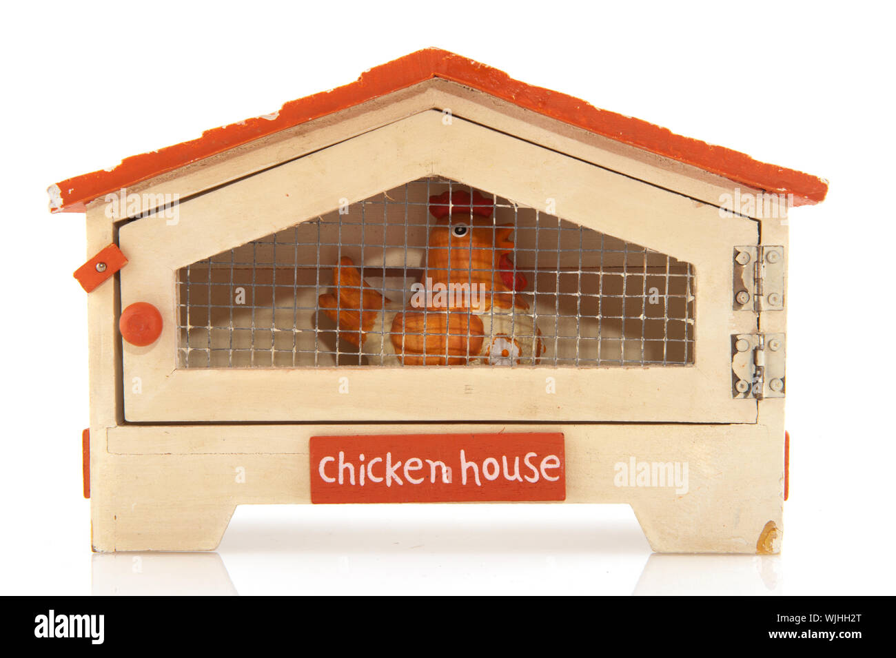 Little funny chicken house with hen isolated over white Stock Photo - Alamy