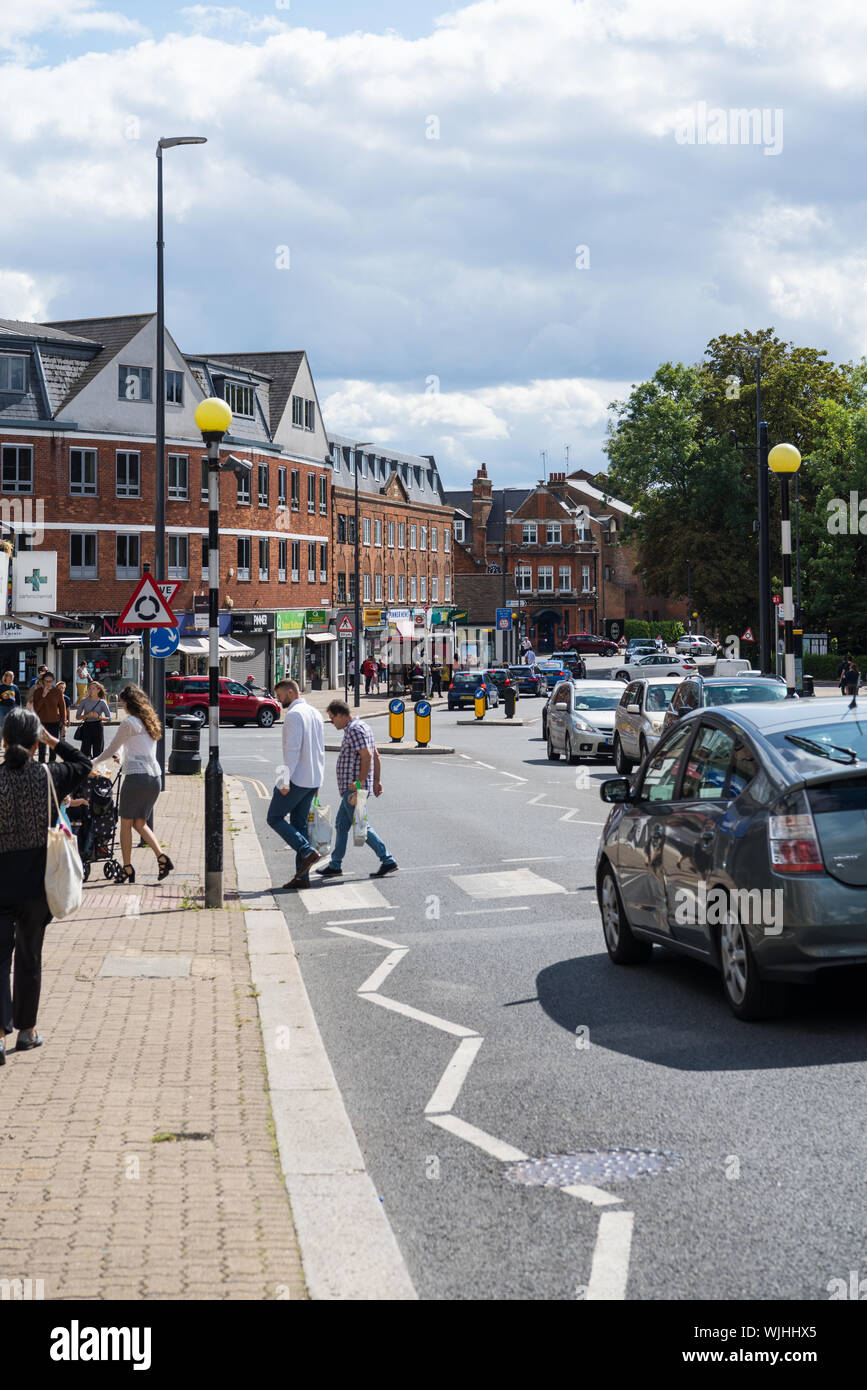 People out and about and shopping in Bridge Street, Pinner, Middlesex ...