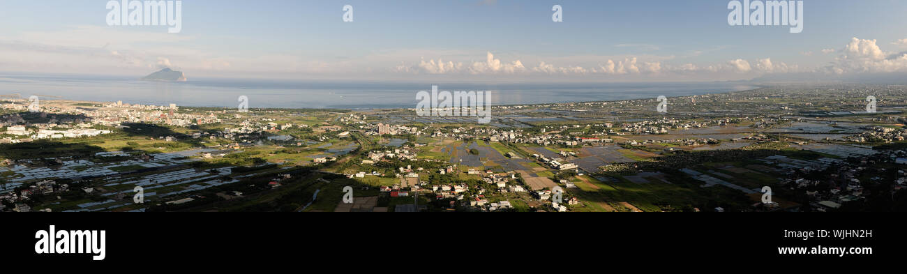 Rural scenery of panorama with buildings and ocean in Ilan, Taiwan ...