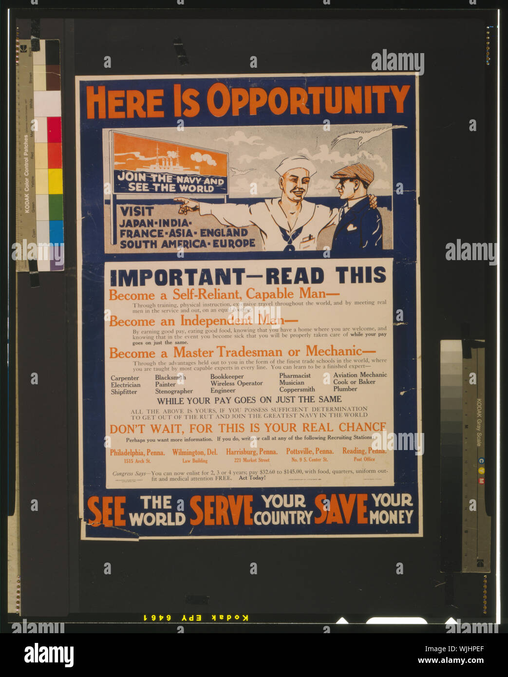 Here is opportunity Abstract: U.S. Navy recruitment poster showing a ...